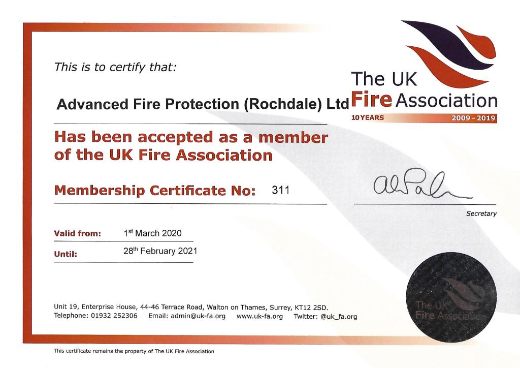 Accreditation – Advanced Fire Protection (Rochdale) Ltd